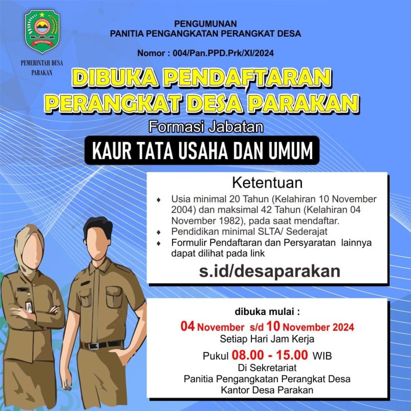 PENGISIAN PERANGKAT DESA PARAKAN TAHUN 2024 - Website Desa PARAKAN